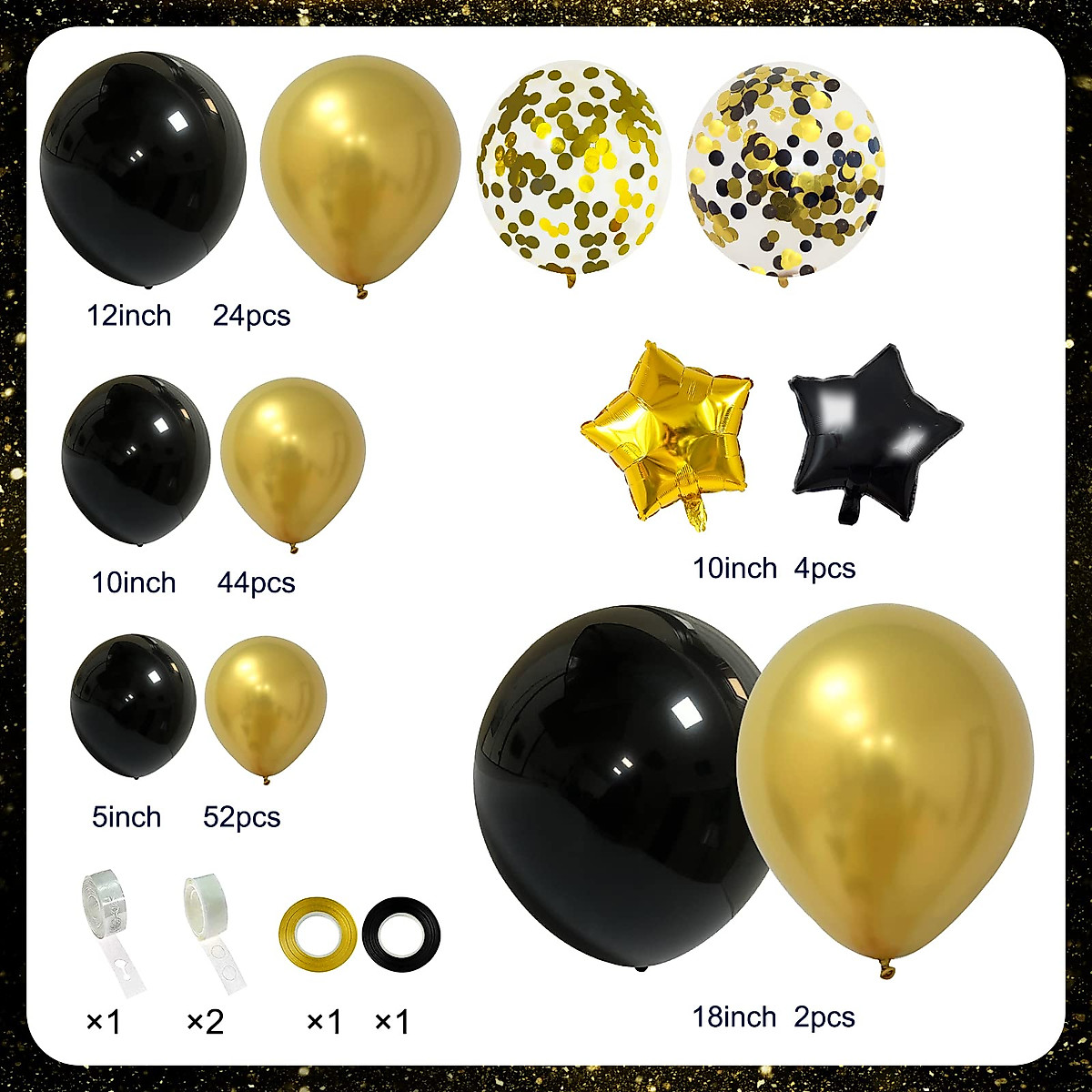 iLaFm 150pcs Black Gold Balloons Garland Arch Kit with Star Balloons for Graduation Class of 2024 Prom Birthday Retirement New Years Eve Wedding Anniversary Baby Shower Party Decorations