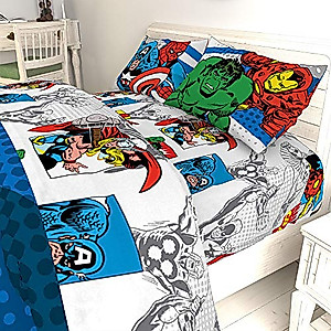 Jay Franco Marvel Comics Full Sheet Set-Features Captain America, Hulk, Iron Man, Spiderman, and Thor, Good Guys Blue