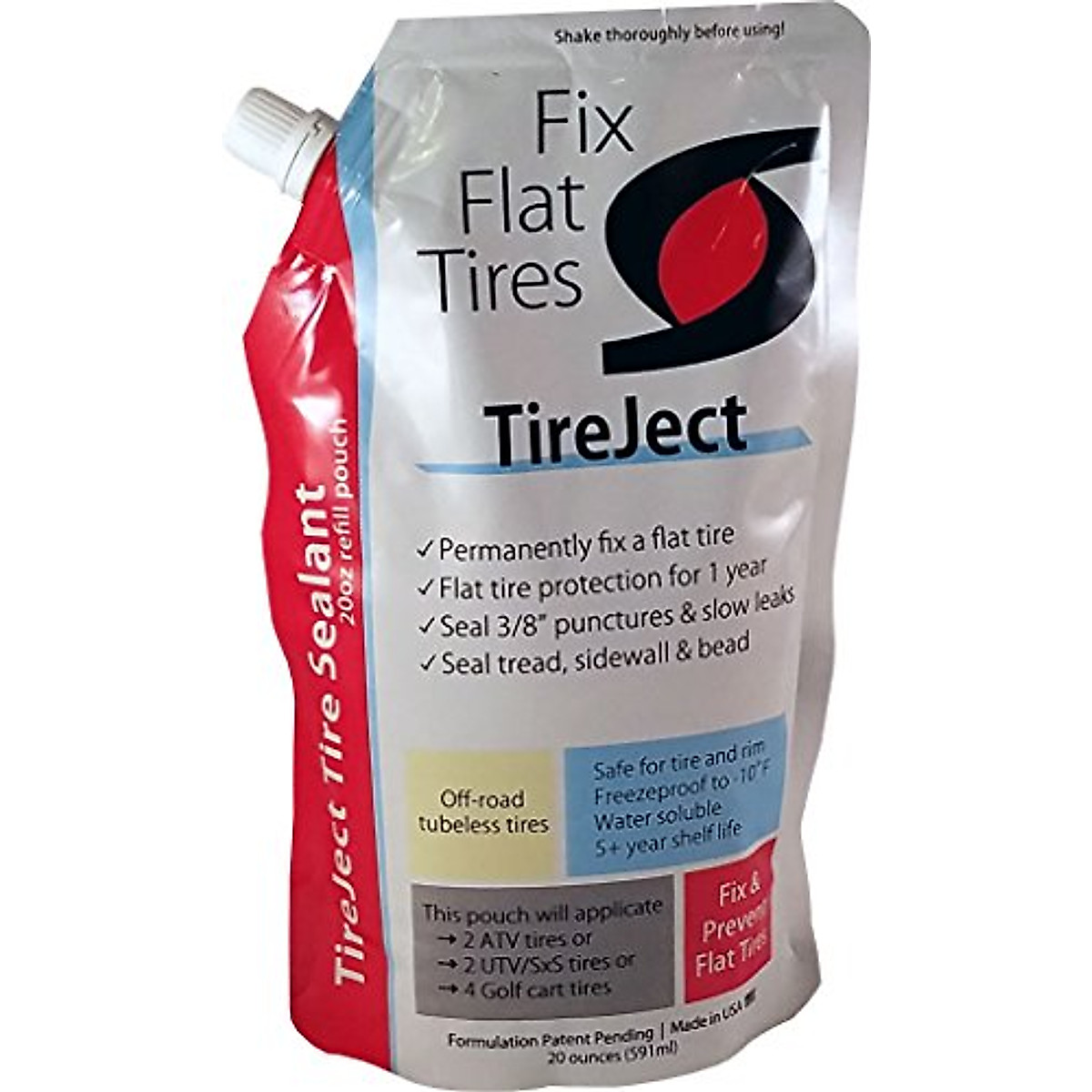 TireJect Off-Road Tire Sealant Refill (20oz Pouch) - Flat Tire Repair - Fix & Prevent Flat Tires - ATV UTV SxS Lawn Mower Golf Cart Tractor