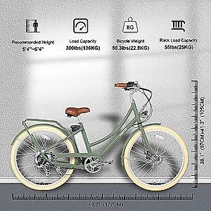 AVASTA 26'' Electric Bike E Bike with 36V 10.4AH Removable Battery Road City Cruiser 350W Motor Ebike 6-Speed Step-Through Hybrid Bicycle Commuting for Adult, Up to 70 Miles, Green