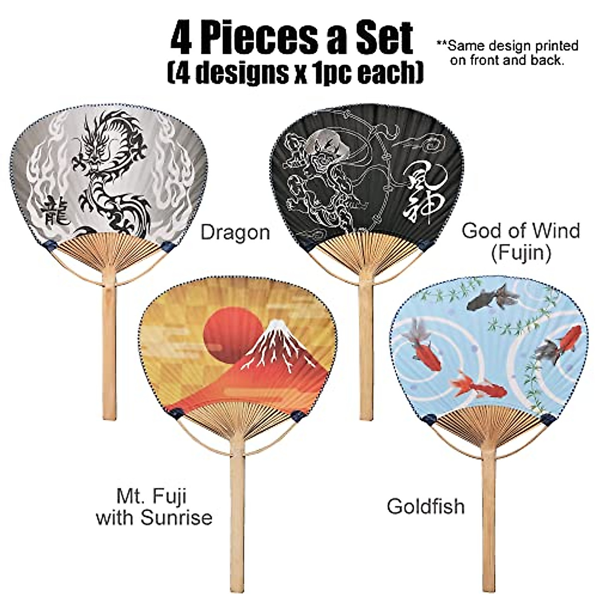 Terra Distribution Japanese Fan [ Designed in Japan ] 4 Pieces Set [ for Decorative Folding Fan/Folding Hand Fan/Chinese Fan/Bamboo Fan/Clack Fan/Rave Fan Lovers ]
