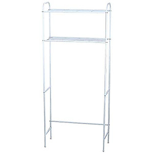 Home Basics 2 Tier Over The Toilet Bathroom Space Saver, Metal Bathroom Shelf Storage Unit, Anti-rust, White