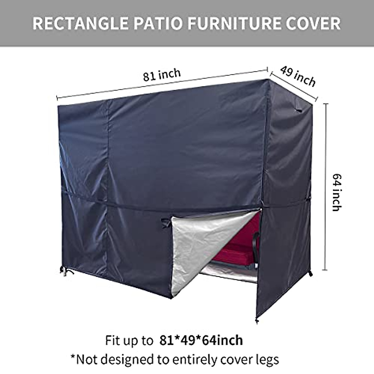 Patio Swing Cover, 3 Triple Seater Hammock Cover Garden Swing Cover Waterproof Hammock Glider Chair Cover Outdoor Swing Cover UV Resistant Swing Canopy Cover(81L x 49 D x 67 H inch)