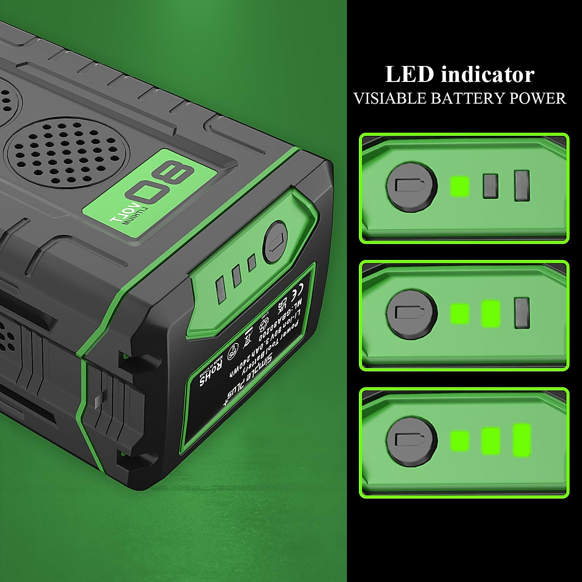 Simple Plus+ 80V 3.0Ah Replace Battery for Greenworks 80V Battery Max Lithium lon Battery Pro GBA80200 GBA80250 GBA80400 GBA80500 for Greenworks 80V Cordless Power Tool