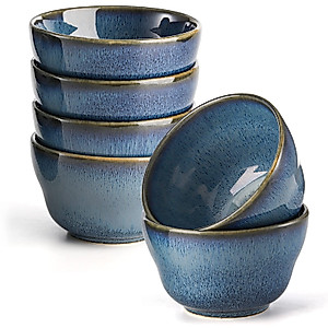 Peohud 6 Pack Small Dessert Bowls, 8 Ounce Bouillon Cups, Porcelain Pinch Bowl Ramekins for Dessert Pudding Soup Dipping Sauce