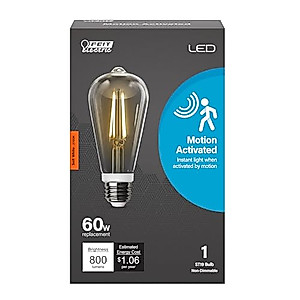 Feit Electric Motion Sensor, Non-Dimmable, Indoor/Outdoor LED Bulb with Exposed Filament, ST19 on E26 Base, High CRI, 60 Watts Equivalent, 2700K, Soft White - ST19CL927CA/MM/FILED