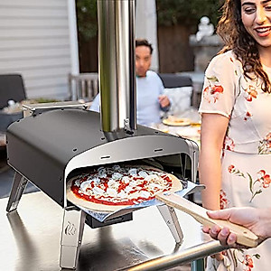 Mimiuo Black Portable Wood Pellet Pizza Oven with 13" Pizza Stone & Foldable Pizza Peel - Wood-Fired Pizza Oven Kit with Automatic Rotation System (Tisserie W-Oven Series)