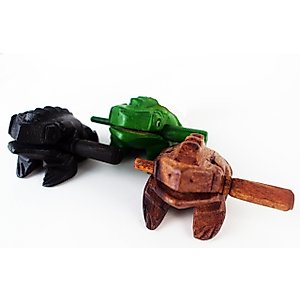Guiro Percussion Instruments Wooden Frog 3 Pieces Set of 3 Natural Wood Güiro Frog Black Green Wood Carving