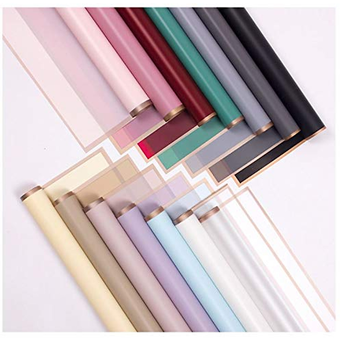 XICHEN 20 Counts /10 Colors Gold Edge Flower Wrapping Paper,Florist Bouquet Supplies,DIY Crafts,Gift Packaging or Gift Box Packaging, Waterproof Floral Wrapping Paper 22.8 * 22.8Inch