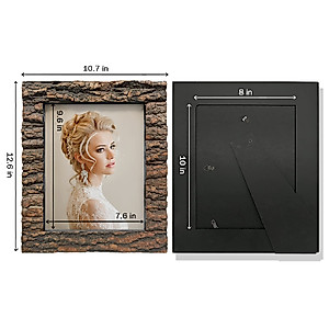 IKEREE 8x10 Rustic Wood Picture Frame with Real Bark，Solid Wood High Definition Glass,Tabletop or Wall Mounting for Farmhouse Decor.