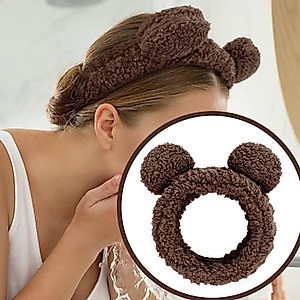 CNSSKJ Spa Headband for Women Girls Cute Bear Ears Hair Bands Puffy Bear Ears Elastic Headband Face Washing Makeup Non-slip Headband (Brown)