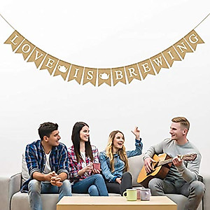 Rainlemon Jute Burlap Love is Brewing Banner Tea Coffee Themed Bridal Shower, Wedding, Engagement Party Garland Decoration