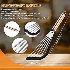 Slotted Spatula Flexible Stainless Steel Spatula with Silicone Top Soft Edge Slotted Spatula Turner with Golden Handle (1, Black)