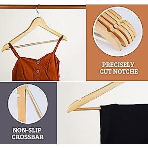 HOUÍSM Wooden Hangers 30 Pack, Solid Wooden Suit Hangers Coat Hangers with Non-Slip Pants Bar, 360° Swivel Hook & Notches, Smooth Finish, Heavy Duty Clothes Hangers for Coats, Suits, Pants and Jackets