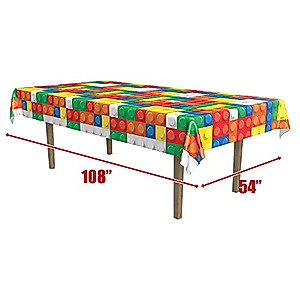 Beistle Building Blocks Tablecovers, 54” x 108”, 2 Pieces – Plastic Table Cloth, Building Block Party Supplies, Birthday Party Decorations, Rectangular Table Cloth, Party Decor