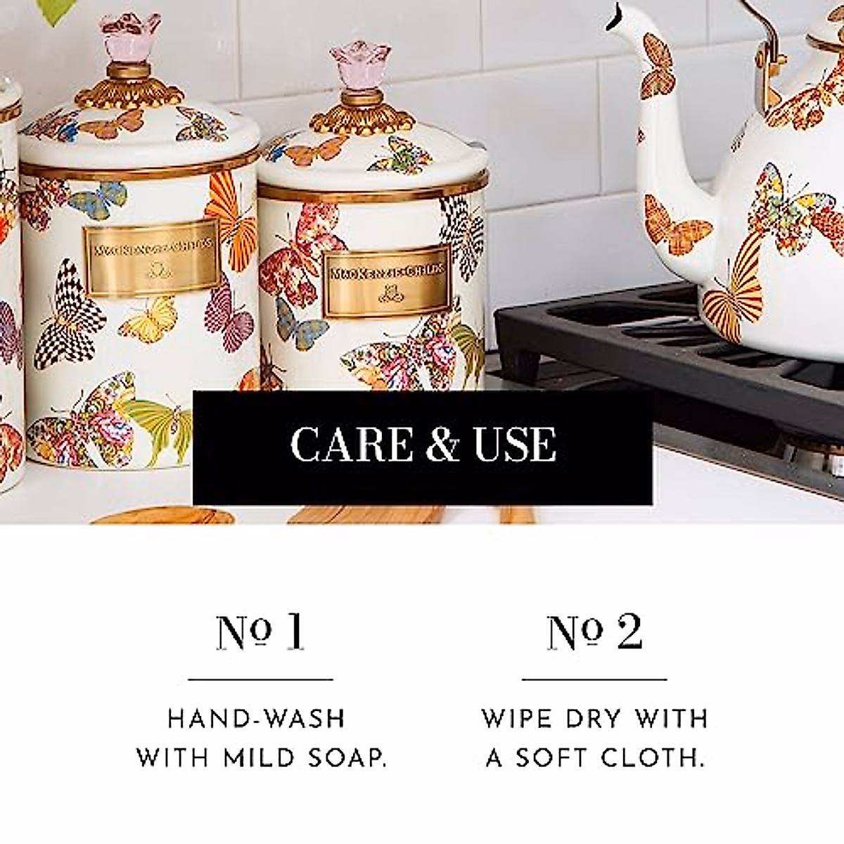 MacKenzie-Childs Butterfly Garden Canister with Lid, Decorative Food Canister, Medium, 1 Count (Pack of 1)