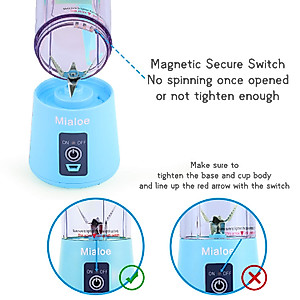 Portable 6 Blades in 3D Juicer Cup,Updated Version Rechargeable Juice Blender Magnetic Secure Switch Electric Fruit Mixer for Superb Mixing 380ml (blue)