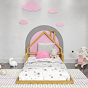 P'Kolino Casita House Twin Floor Bed - Montessori Inspired - Solid FSC Certified Solid Wood Floor Bed - Natural Wood