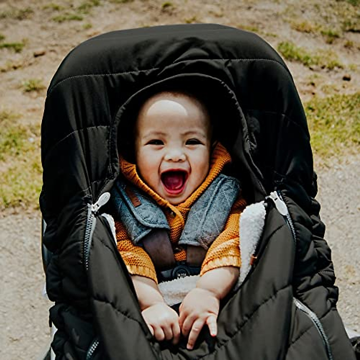 JJ Cole Infant Car Seat Cover, Winter Resistant Stroller and Baby Carrier Cover, Black