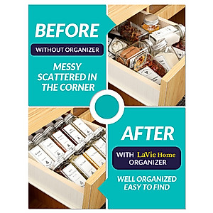 LaVie Home Expandable Spice Tray for 9" to 17" Wide Drawer, 6pcs Combinable Clear Racks (3 or 6 Tiers), Up to Store 30 Seasoning Jars, for Small/ Narrow Cabinet Drawer