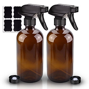Wedama Amber Glass Spray Bottles, 2 Pack 16 oz Glass Spray Bottles for Cleaning Solutions and Essential Oils, Refillable Empty Spray Bottle with Adjustable Nozzles for Alcohol, Plant and Hair Care