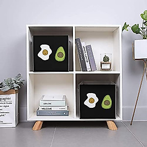 Egg and Avocado Friends PU Leather Collapsible Storage Bins Canvas Cube Organizer Basket with Handles