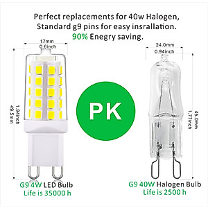 AIPLAMP G9 led Light Bulb Daylight White Dimmable 4W 6000K,Equivalent to 25W 30W 40W Halogen Light, 450Lm 100-120V AC,No Strobe, Flicker Free,360 Degree Angle, g9 dimmable, G9 Bulb,5 Pack