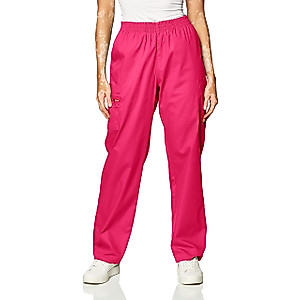 Dickies Women's Signature Elastic Waist Scrubs Pant, Hot Pink, Large Petite