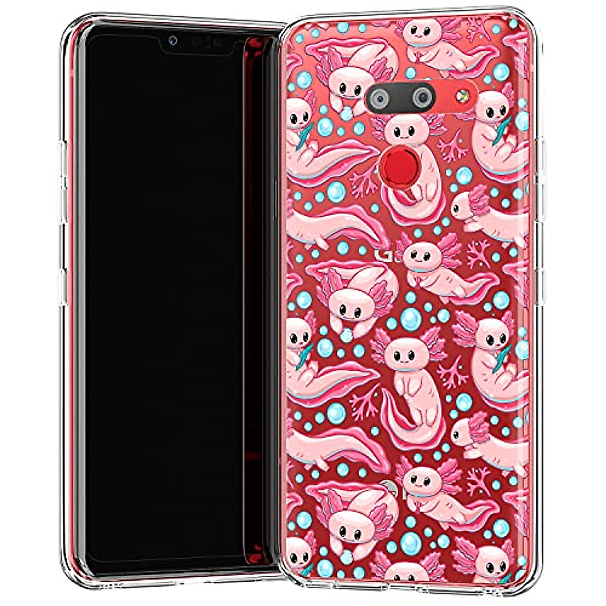 Slim TPU Phone Case Compatible with LG Velvet V60 V50 ThinQ 5G V40 V35 V30 Plus G7 G6 Ocean Axolotl Cute Soft Salamander Lightweight Lizard Clear Flexible Pink Silicone Sea Shockproof Cover