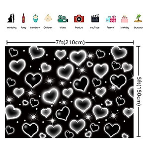 DYANG Early 2000s Backdrop for Black Heart Party Photo Backdrop Glitter Heart Sweet 16 18th 21th 30th Women Men Happy Birthday Photography Background Selfile Wall Decor (Black)