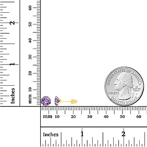 Solid 14K Yellow Gold 6mm Round Natural Purple Rose De France Birthstone Solitaire Ball Screw Back Stud Earring