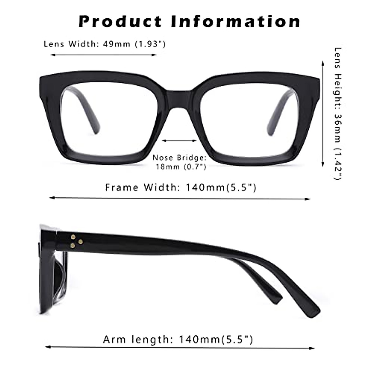 Hycredi Classic Square Eyewear Non-prescription Clear Lens glasses for Women Men Thick Square Frame Eyeglasses-Black+Red