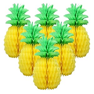 LYART 6 Pcs 14 Inch Pineapple Decorations for Tropical Flamingo Party Summer Hawaiian Luau Party Pineapple Honeycomb Tissue Centerpieces for Tables Hanging Decorations Favors