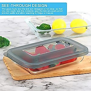 KOMUEE 8 Pieces Glass Baking Dish with Lids Rectangular Glass Baking Pan Bakeware Set with BPA Free Lids, Baking Pans for Lasagna, Leftovers, Cooking, Kitchen, Fridge-to-Oven, Gray