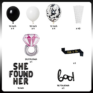 HOMEZZO Halloween Bachelorette Party Decoration - She Found Her Boo Bridal Shower Balloon Garland, Confetti Black White Ghost Balloon, Spooky Bride to Be Sash