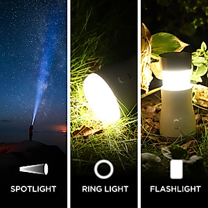 Portable Bright LED Spotlight with 3 Light Sources Eye-Friendly Table Light Rechargeable Night Light for Home & Emergency Hanging Tent Lantern with USB Port for Outdoor Adventures Christmas Gift