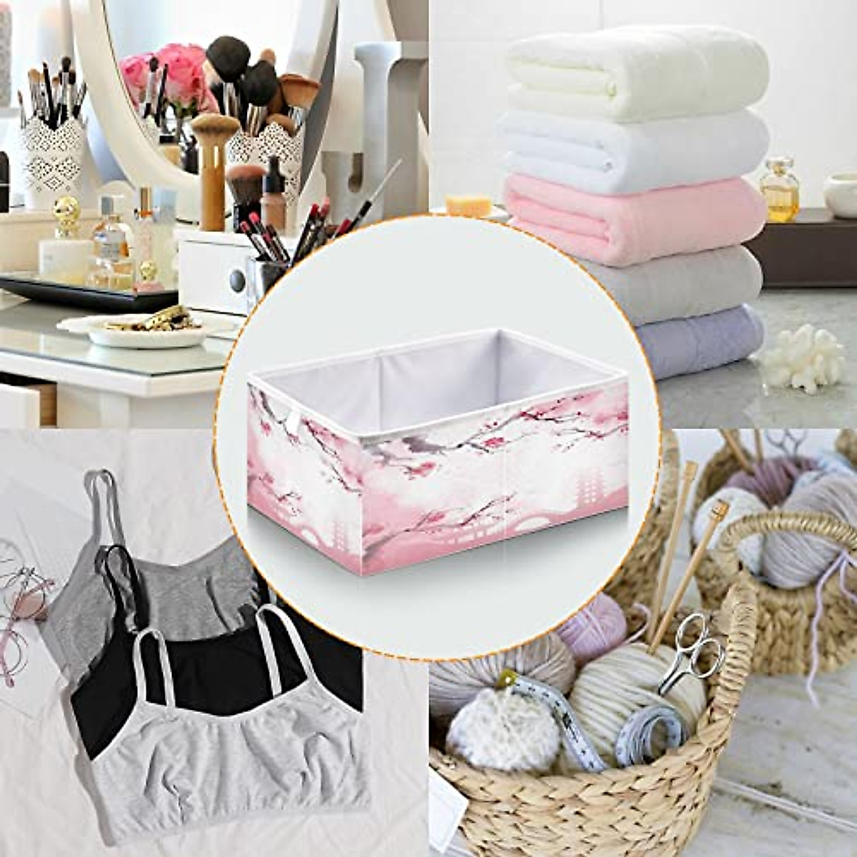 Kigai Collapsible Storage Basket,Japanese Cherry Blossom Foldable Fabric Bins Shelves Toy Storage Box Closet Organizers for Nursery,Utility Room, Storage Room120
