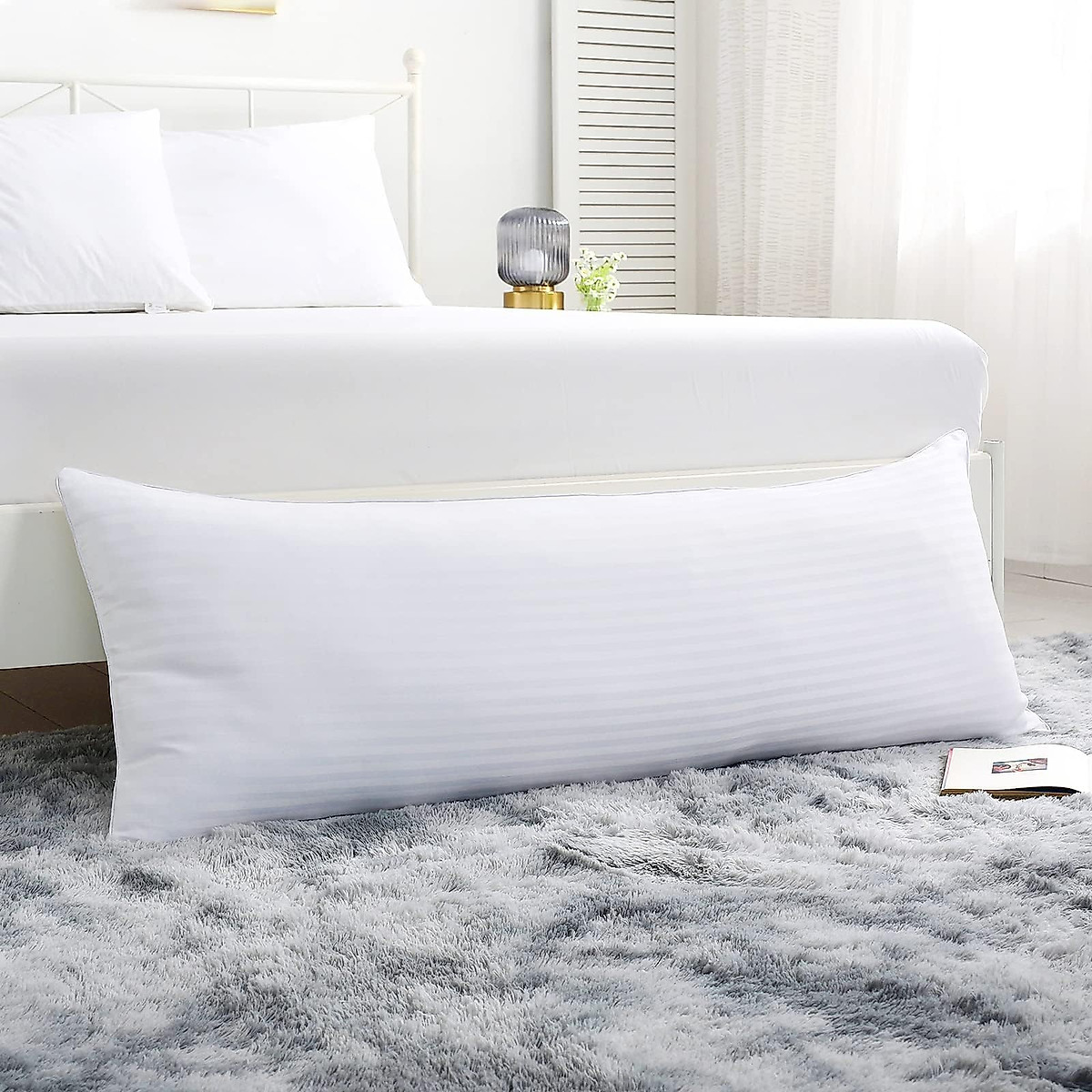 YUGYVOB Cooling Body Pillow for Adults- Satin Stripe Full Body Pillow Long Pillow Insert, Pregnancy Pillows for Sleeping, Fluffy & Firm, 20x54 Inch