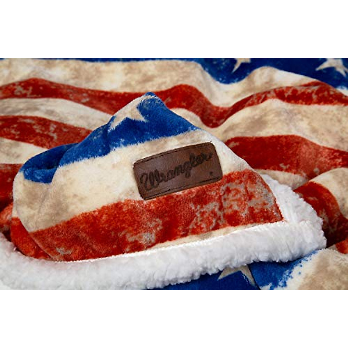 Carstens, Inc Carstens Wrangler Stars & Stripes USA American Flag Sherpa Fleece 54x68 Throw Blanket, 54" x 68", White