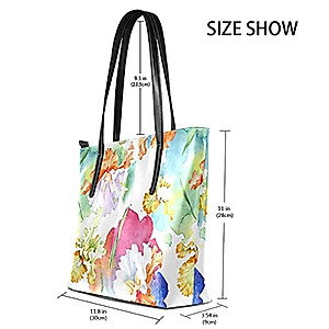 MNSRUU Tote Bag for Women Orange White Iris Flowers Shoulder Bag Big Capacity PU Leather Handbag