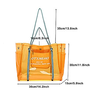 Women Clear Tote Handbag, Large Capacity Shoulder Bag Transparent Waterproof Purse Travel Open Tote Bag for Pool Gym, Blue