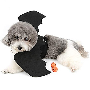 Ranphy Halloween Costumes for Small Dogs Cat Bat Harness with D Ring Puppy Bat Wings Cosplay Costume Clothes with Two Bells Pet Dress Up Accessories for Party S