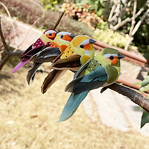 LWINGFLYER 4pcs Artificial Birds Realistic Clip on Bird Ornaments with Feathers for Decoration, Arts & Crafts and Floral Arrangements (Model - 4S05)