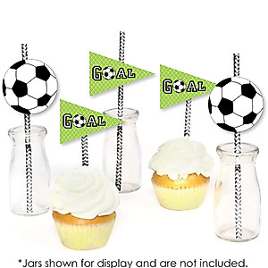 Big Dot of Happiness Goaaal - Soccer Paper Straw Decor - Baby Shower or Birthday Party Striped Decorative Straws - Set of 24