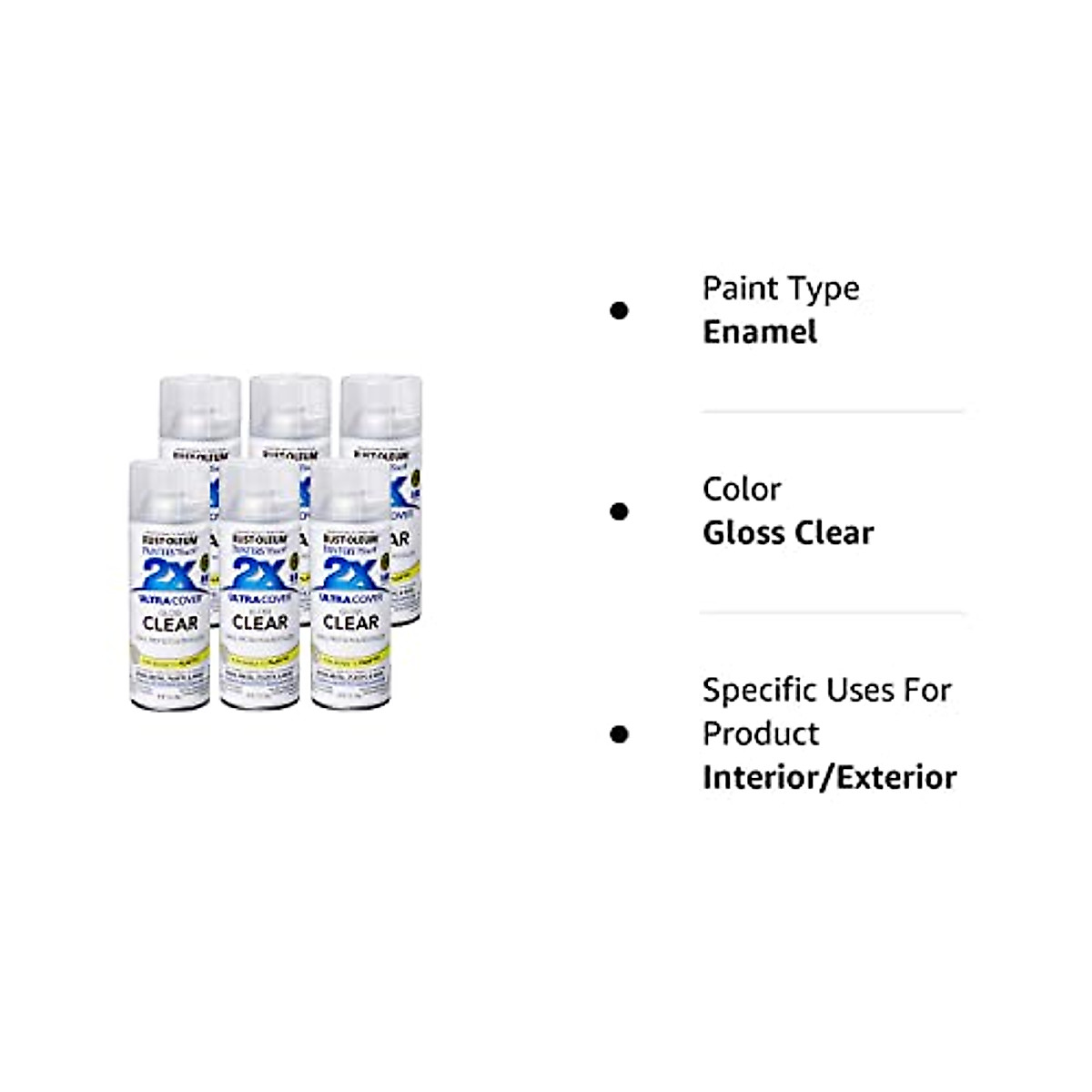 Rust-Oleum 334029-6PK Painter's Touch 2X Ultra Cover Spray Paint, 12 oz, Gloss Clear, (Pack of 6)