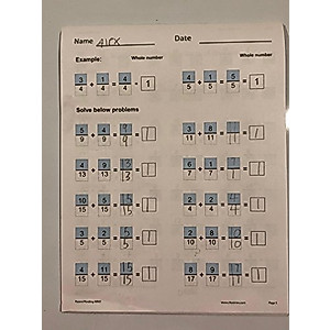 Channie’s One Page A Day Workbook, Beginner Single Digit Fraction Math Practice Worksheets, 50 Pages Front & Back, 25 Sheets, Grades 3rd, 4th, and 5th, Size 8.5” x 11” Summer School, Summer Bridge