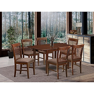 East West Furniture PSNO7-MAH-C 7 Piece Dining Room Furniture Set Consist of a Rectangle Wooden Table with Butterfly Leaf and 6 Linen Fabric Upholstered Chairs, 32x60 Inch, Mahogany