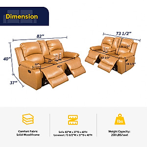 Beverly Fine Furniture Alpine Living Room Recliner Set Include Love seat, Sofa, 2-Piece, Ginger