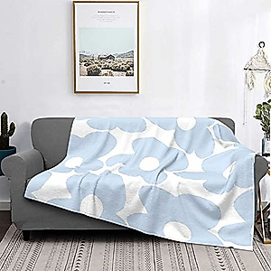 Fleece Throw Blankets Large Retro Flowers Bed Blankets – Breathable Warm Soft Lightweight Flannel Blankets for Couch Bed Sofa 60x50 Inches,White Baby-Blue Home Decor Bed Blanket Bedcovers