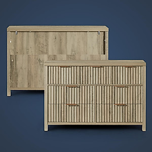 Fluted 7 Drawers Dresser for Bedroom, Tall Modern Bedroom Dressers, Chest of Drawers for Bedroom Wide Mid Century TV Stand Dresser Organizer for Bedroom Living Room Hallway, Sunwashed Ash Oak